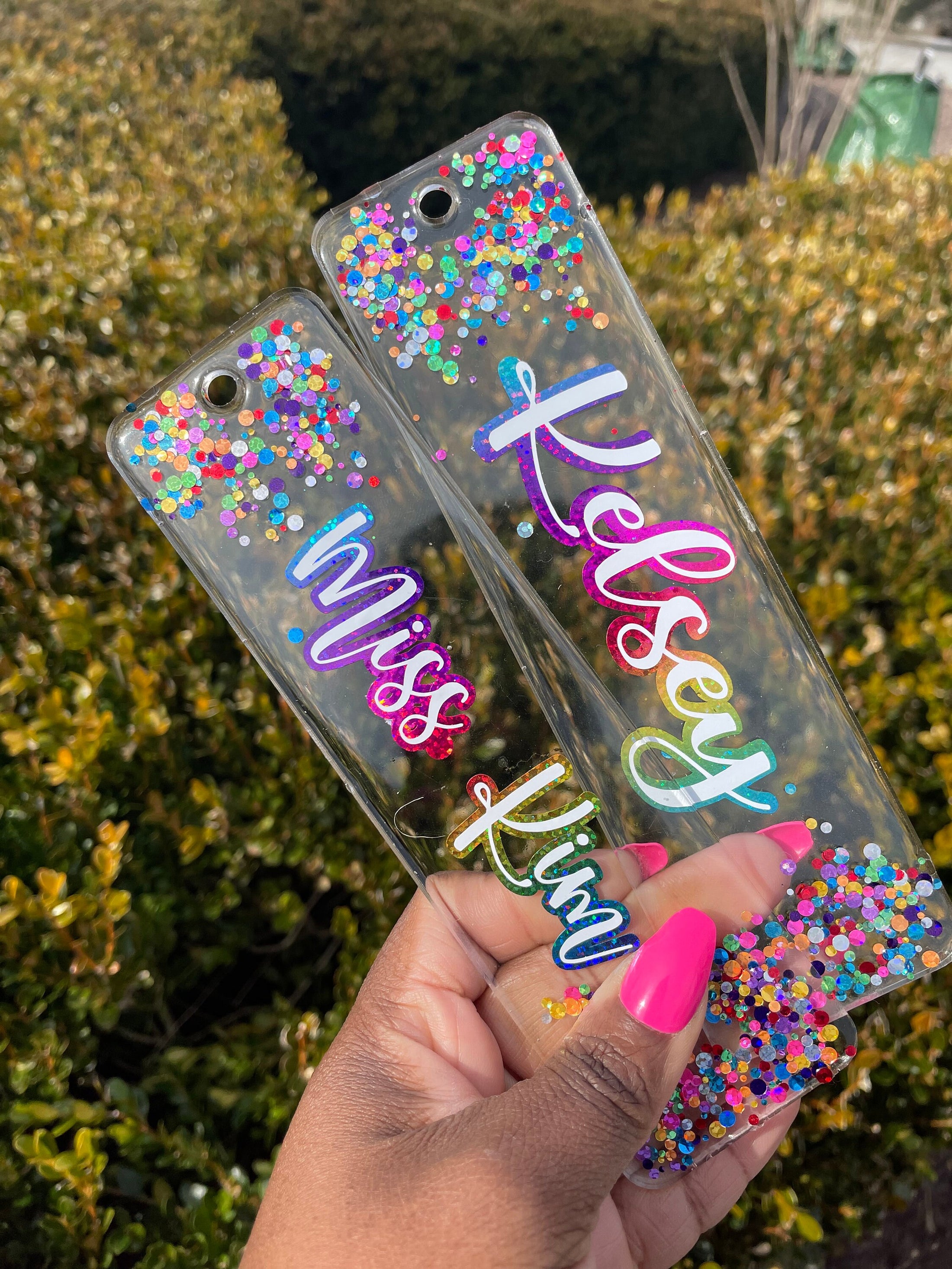 Personalized bookmark, resin bookmark, glitter bookmark, Teacher Gift ...